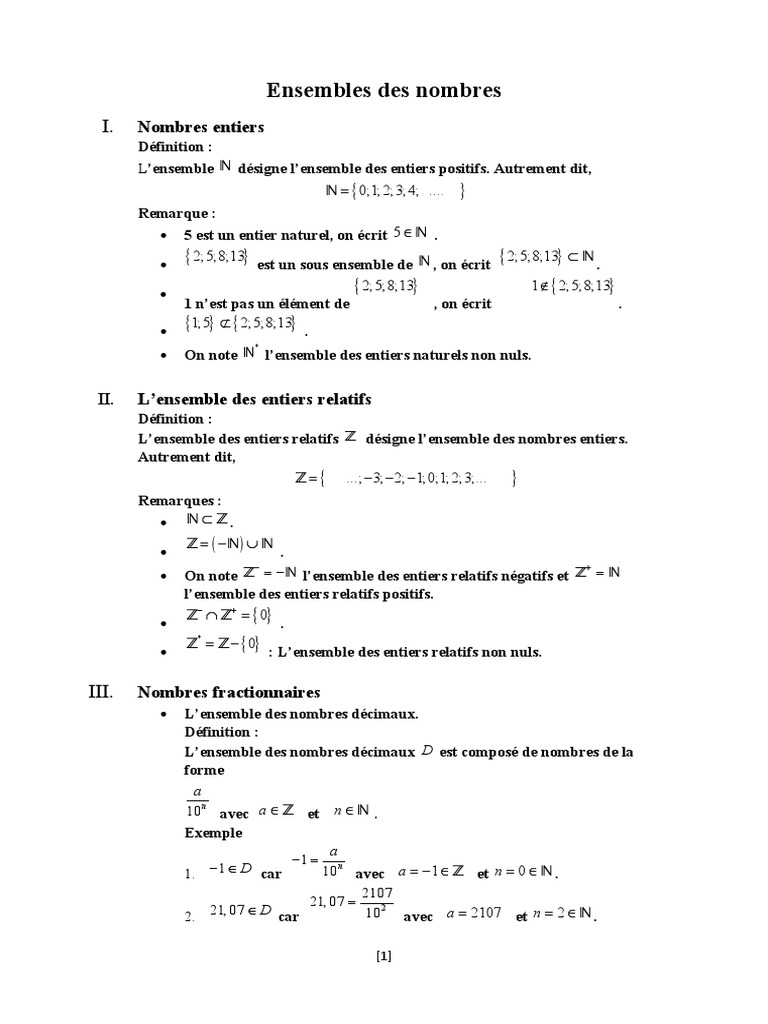Ensembles Des Nombres | PDF | Multiplication | Ensemble (Mathématiques)