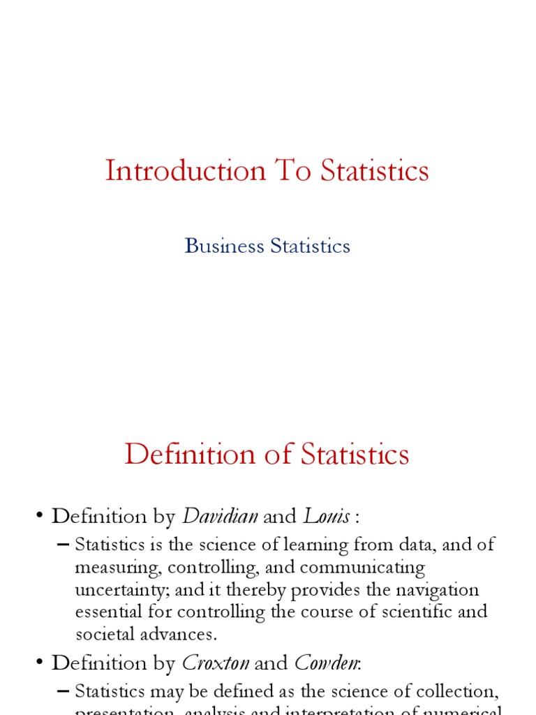 Introduction To Statistics - MBA 1st Year | PDF | Statistics ...