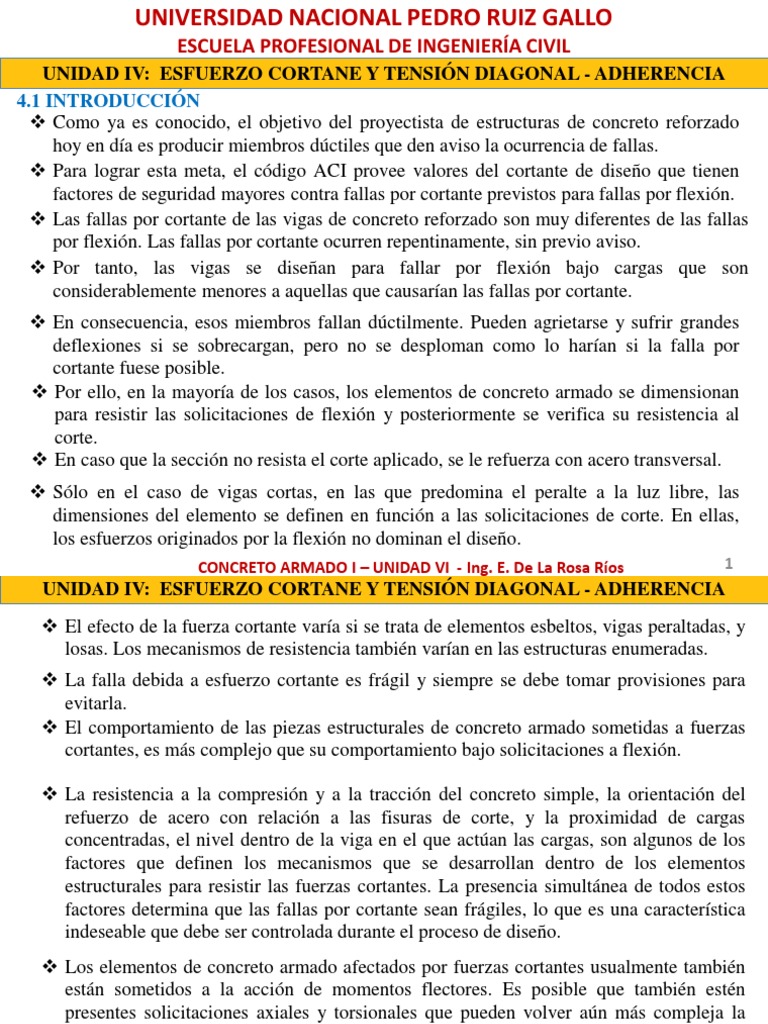 Concreto Armado I-Unidad IV-cortante Tensión Diagonal-Adherencia | PDF ...