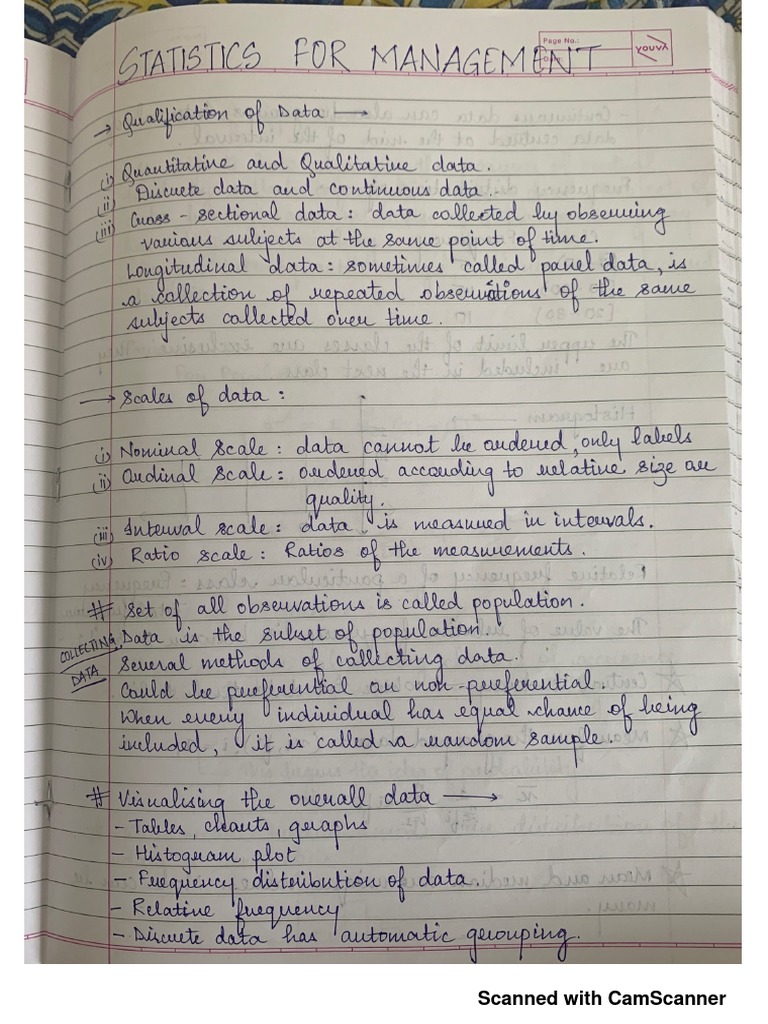 Statistics For Management - Handwritten Notes | PDF