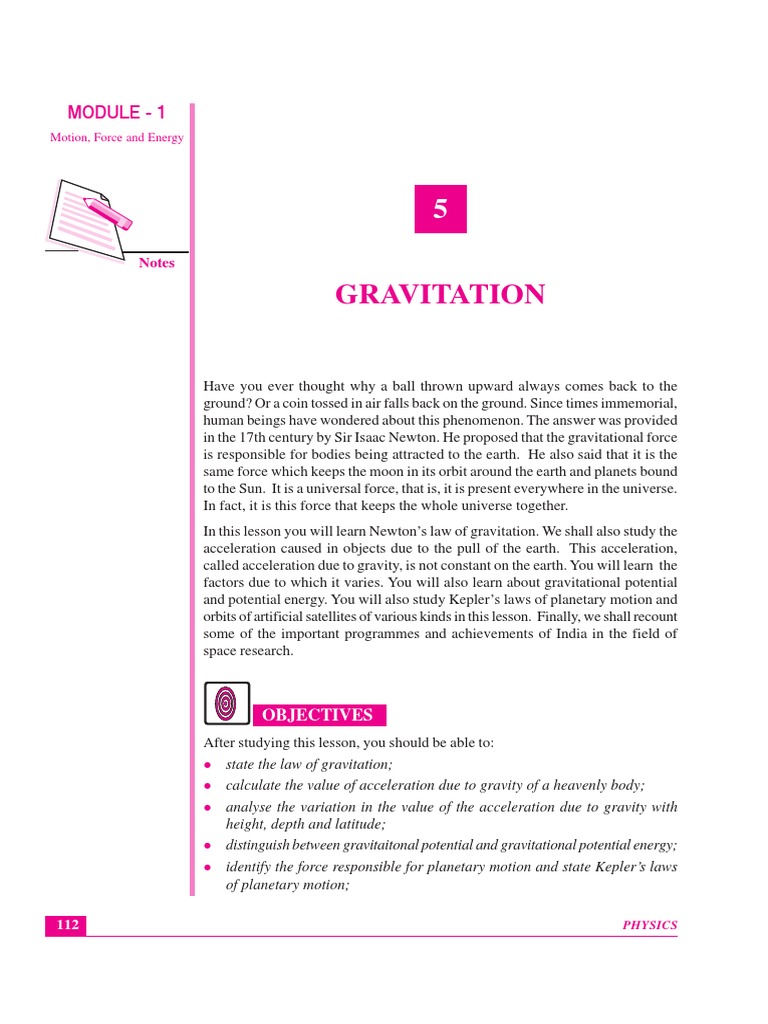 Gravitation: Module - 1 | PDF | Gravity | Weight