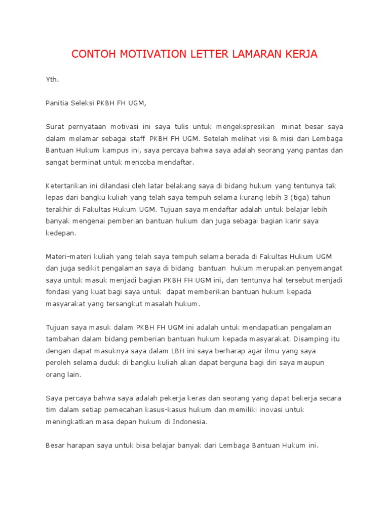 Contoh Motivation Letter Lamaran Kerja | PDF | Karier & Perkembangan