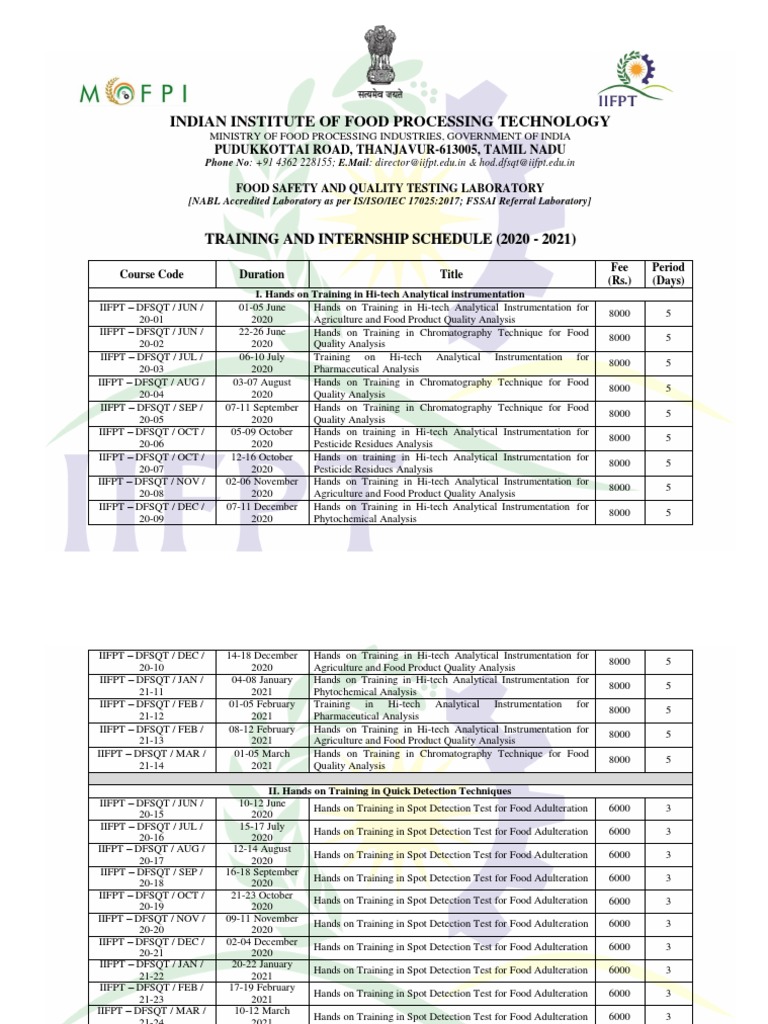 IIFPT Training Programs 2020-2021 | PDF | Food Industry | Nutrition