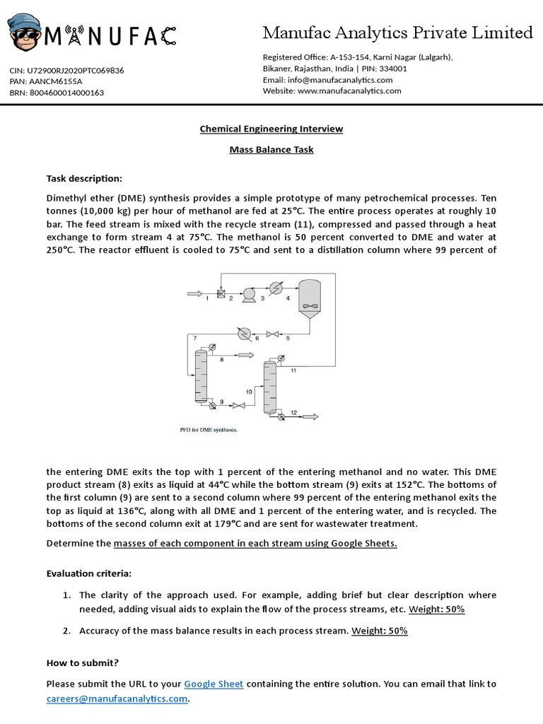 Manufac Mass Balance Assignment | PDF | Chemistry | Materials