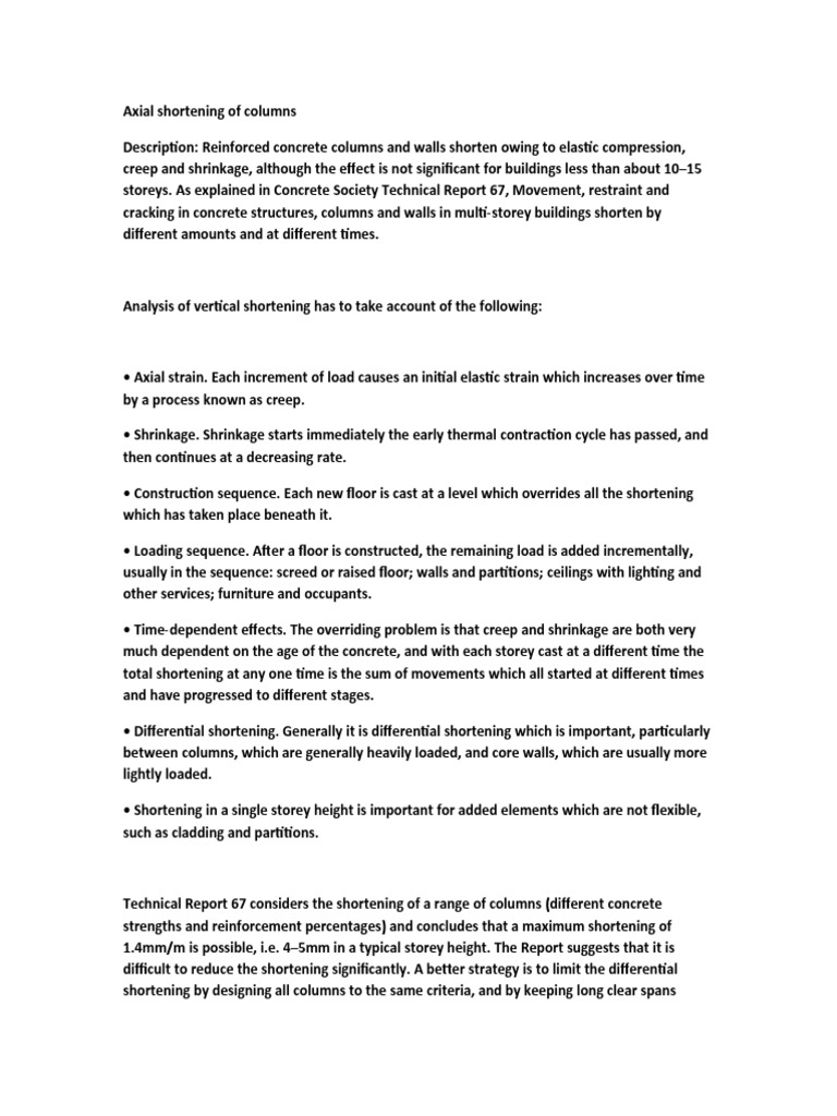 Axial Shortening of Columns | PDF | Concrete | Creep (Deformation)