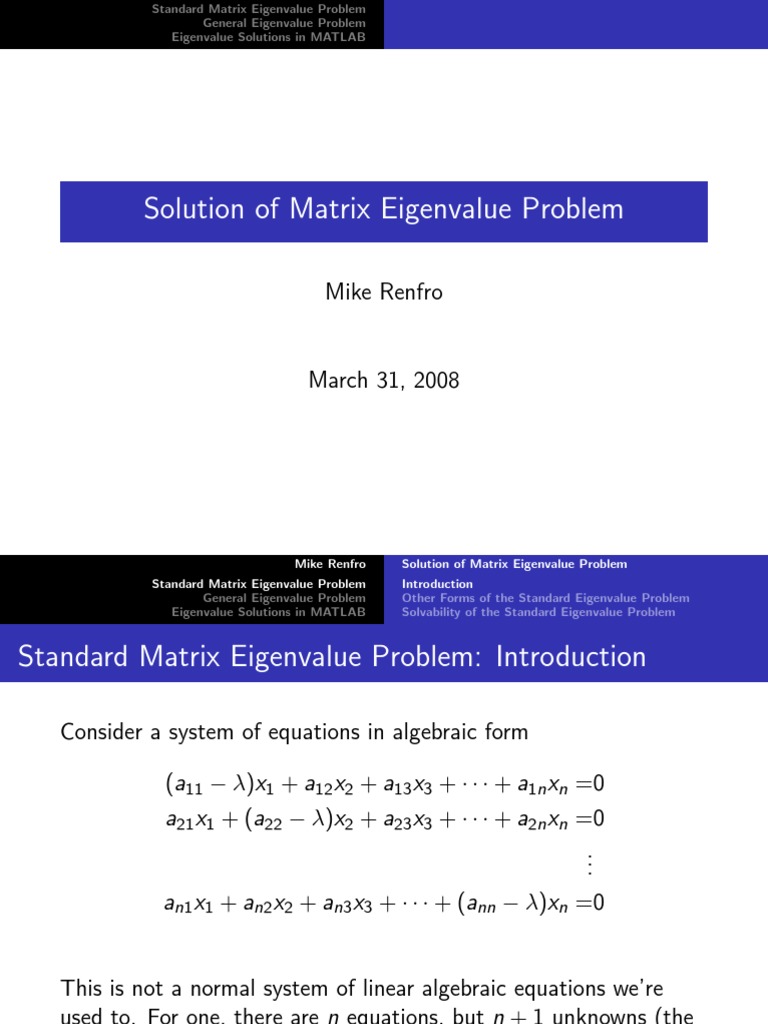 Solution of Matrix Eigenvalue Problem: Mike Renfro | PDF | Eigenvalues ...