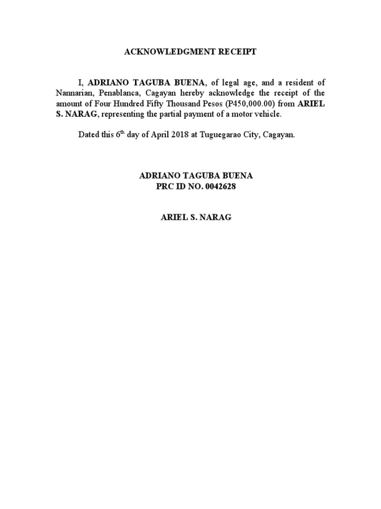 Acknowledgement Receipt Buena | PDF