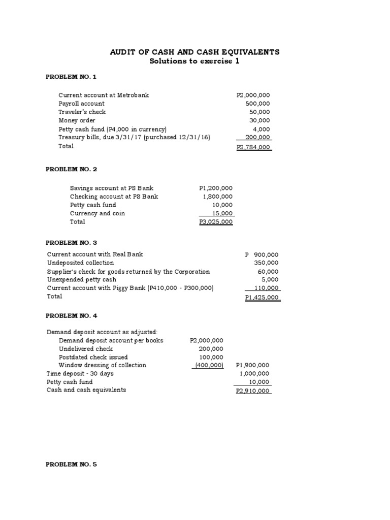 Audit of Cash - Exercise 1 (Solution) | PDF | Transaction Account | Cash