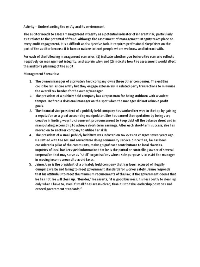 Activity 3-Understanding The Entity and Its Environment | PDF | Audit | Taxes
