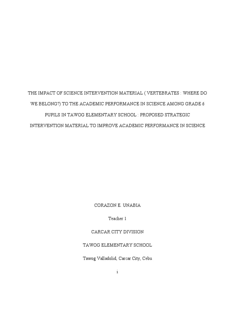 The Impact of Science Intervention Material | PDF | Learning ...