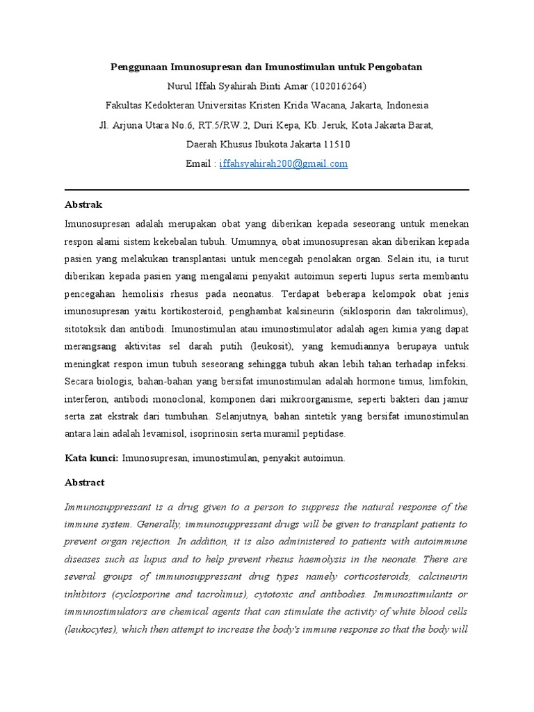 Imunosupresan dan Imunostimulan dalam Pengobatan | PDF | Pengembangan ...