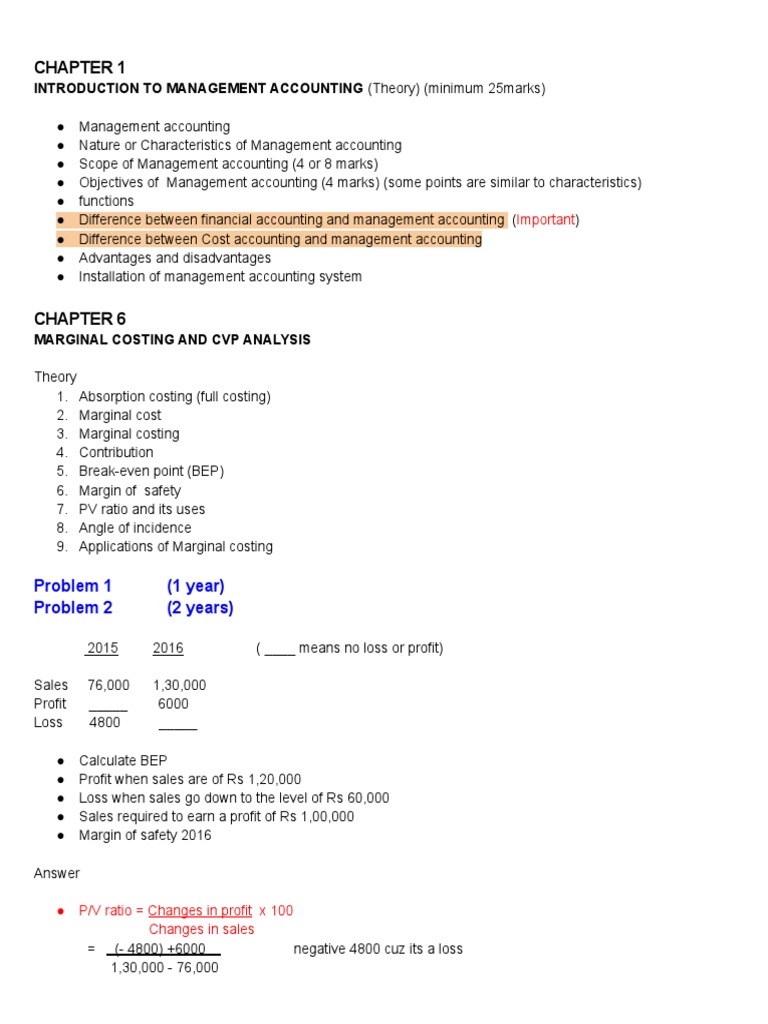Important: INTRODUCTION TO MANAGEMENT ACCOUNTING (Theory) (Minimum ...