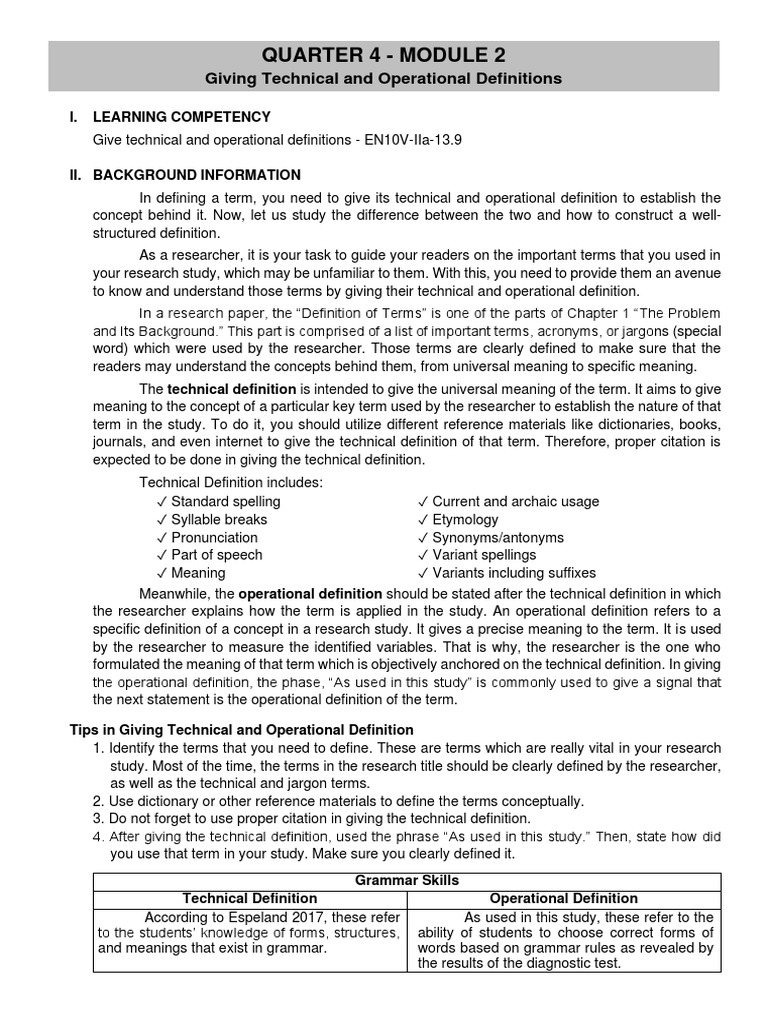 Grade 10-Learning Activity Sheet Q4M2 | PDF | Definition | Learning