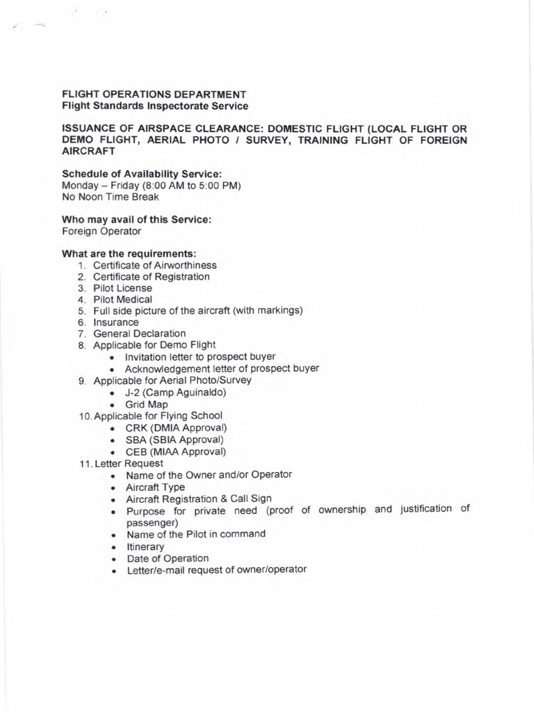 Fod Issuance of Airspace Clearance Domestic Flight | PDF | Vehicle ...