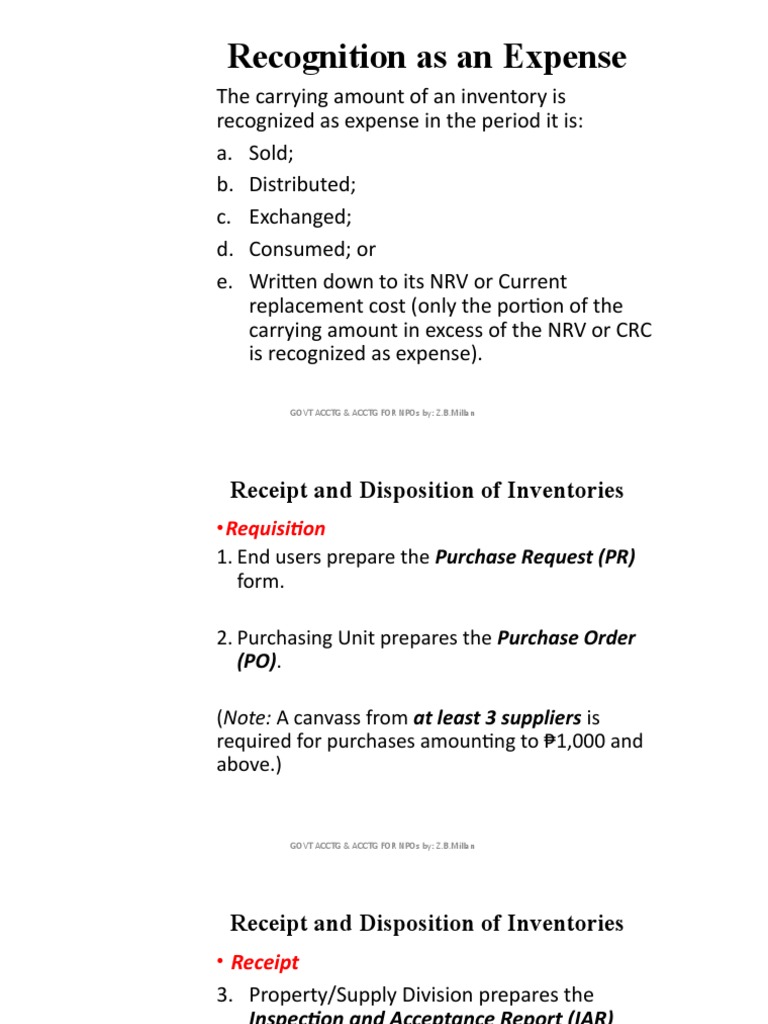 Receipt and Disposition of Inventories | PDF