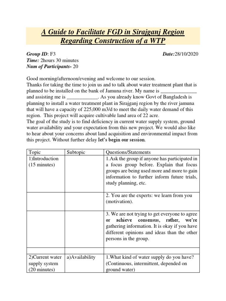 FGD Guide | PDF | Focus Group | Water