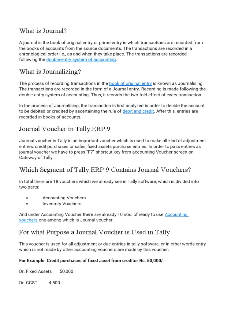 What Is Journal?: Double-Entry System of Accounting | PDF | Debits And ...