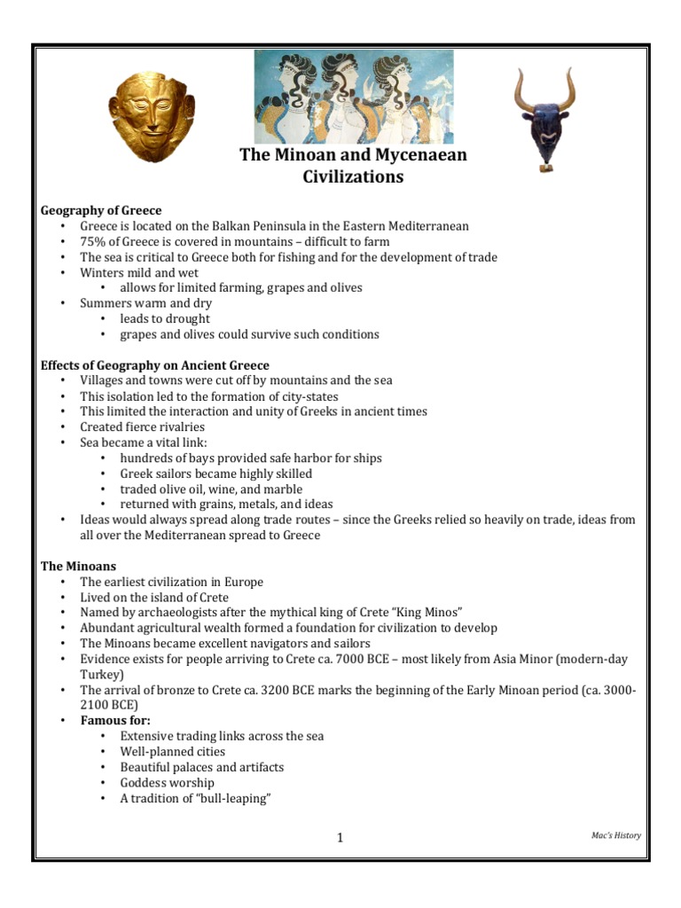 Minoan Mycenaean Full Notes | PDF | Mycenaean Greece