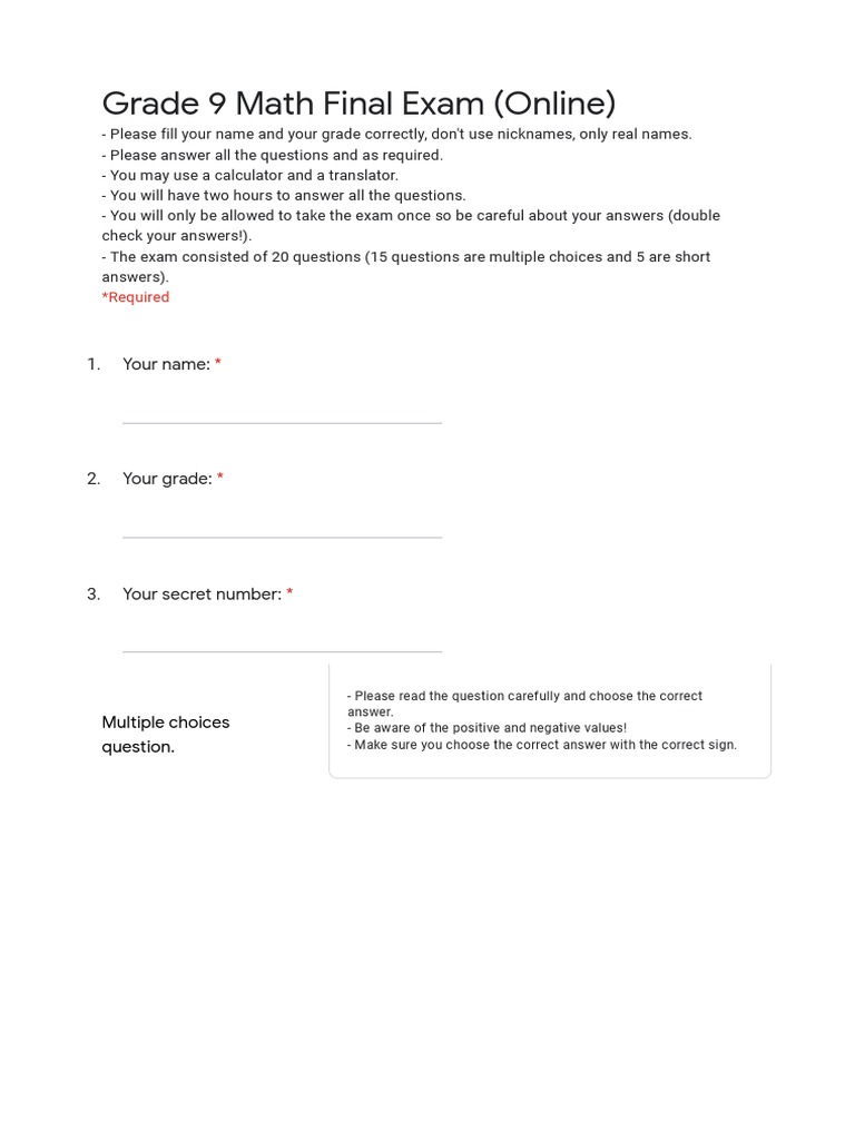 Grade 9 Final - Google Forms | PDF | Multiple Choice | Test (Assessment)