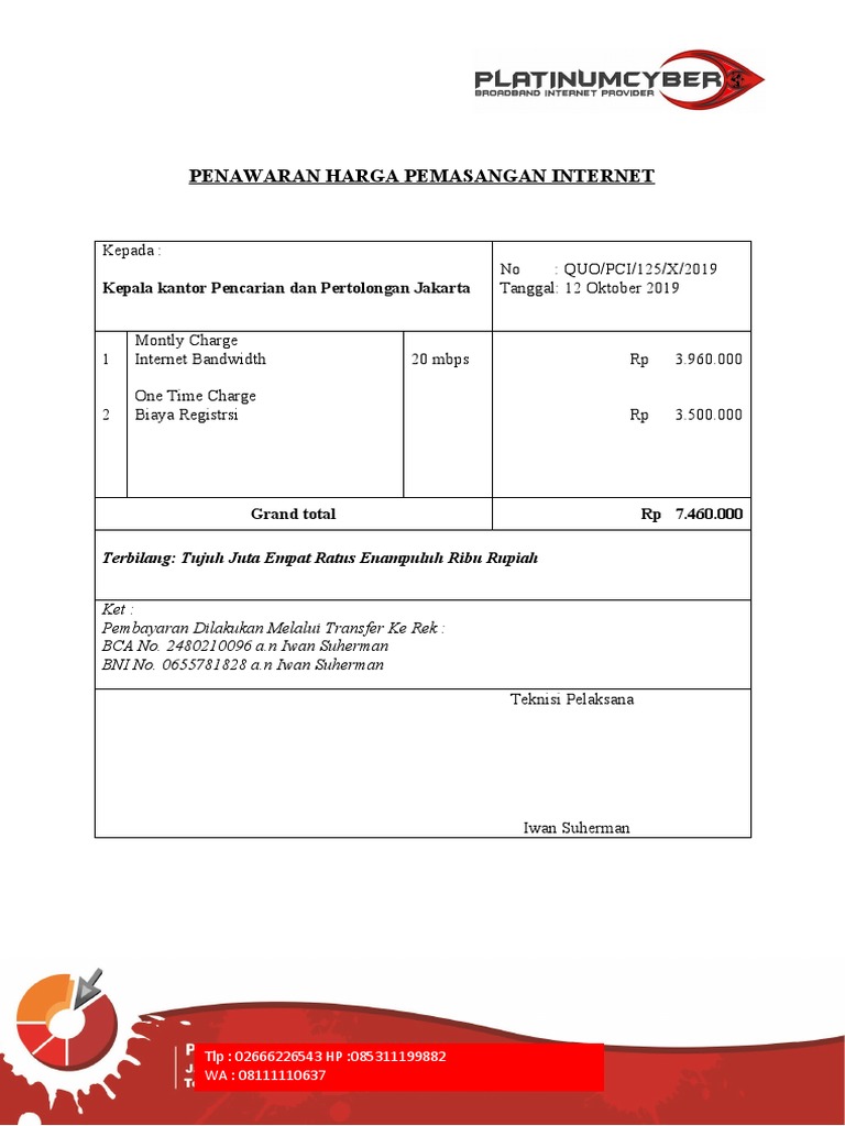 QUOTATION PEMASANGAN INTERNET Pulau Karya | PDF