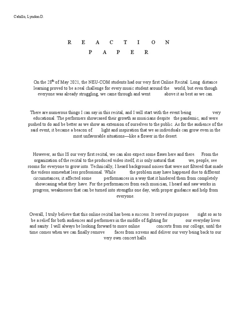 Reflection on NEU-COM Online Recital | PDF | Foreign Language Studies | Art