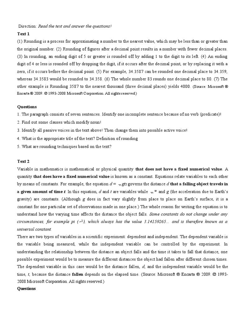 Text 1: (Source: Microsoft ® Encarta ® 2009. © 1993-2008 Microsoft ...