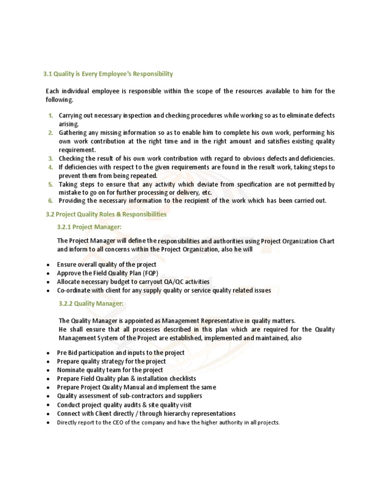 Project Quality Manual TL Projects: 3.1 Quality Is Every Employee's ...