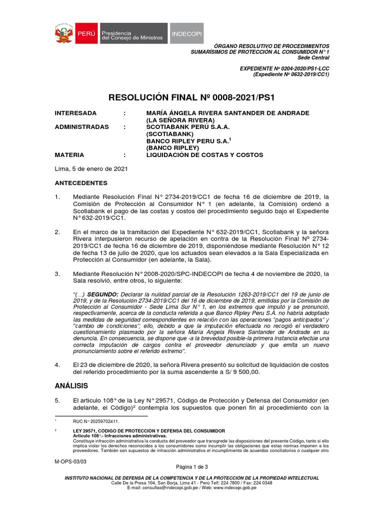 RESOLUCIÓN FINAL #0008-2021/PS1: Análisis | Download Free PDF ...
