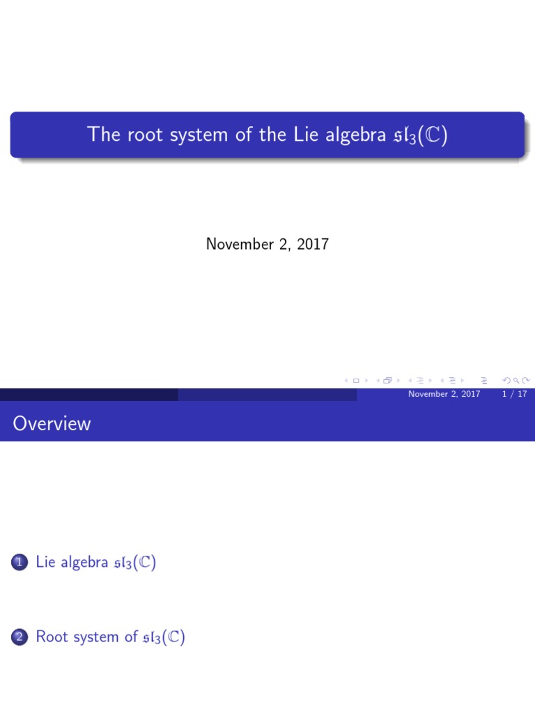 The Root System of The Lie Algebra SL (C) : November 2, 2017 | PDF ...