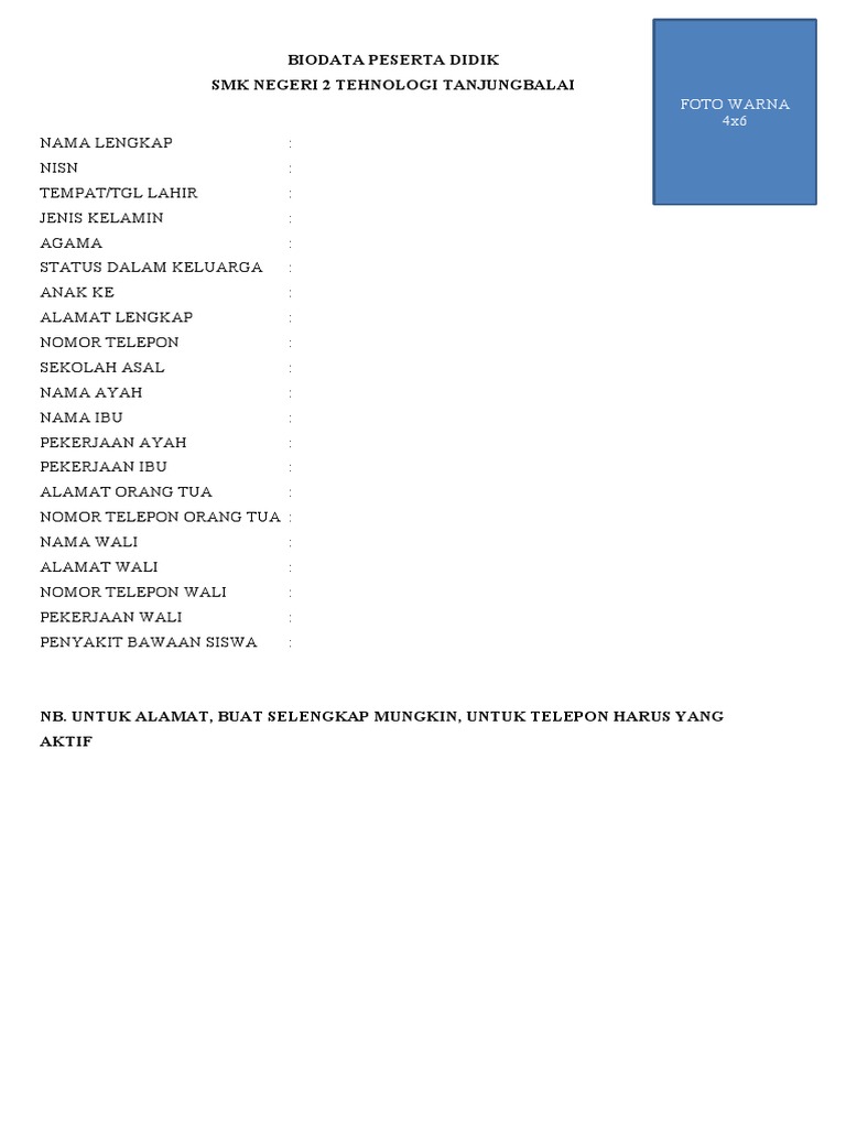 Biodata Peserta Didik Kosong | PDF | Pengembangan Diri | Kesehatan Holistik