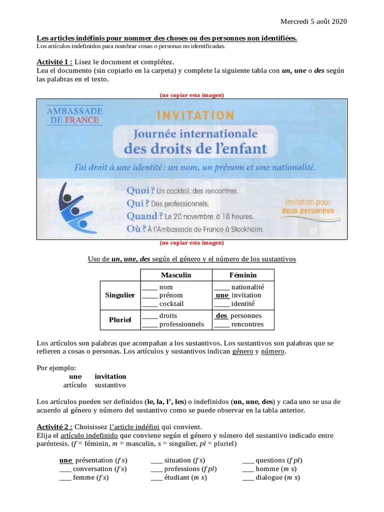 0805 Les Articles Indéfinis | PDF
