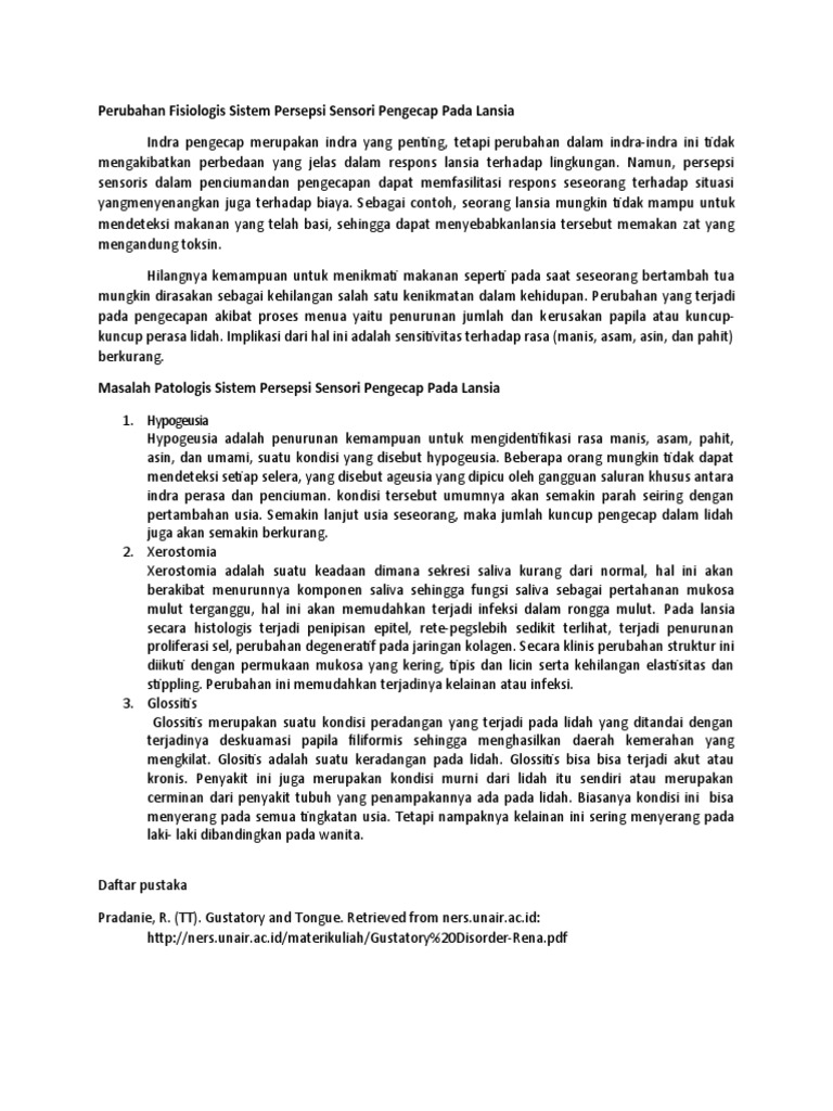 Perubahan Indra Pengecap pada Lansia | PDF
