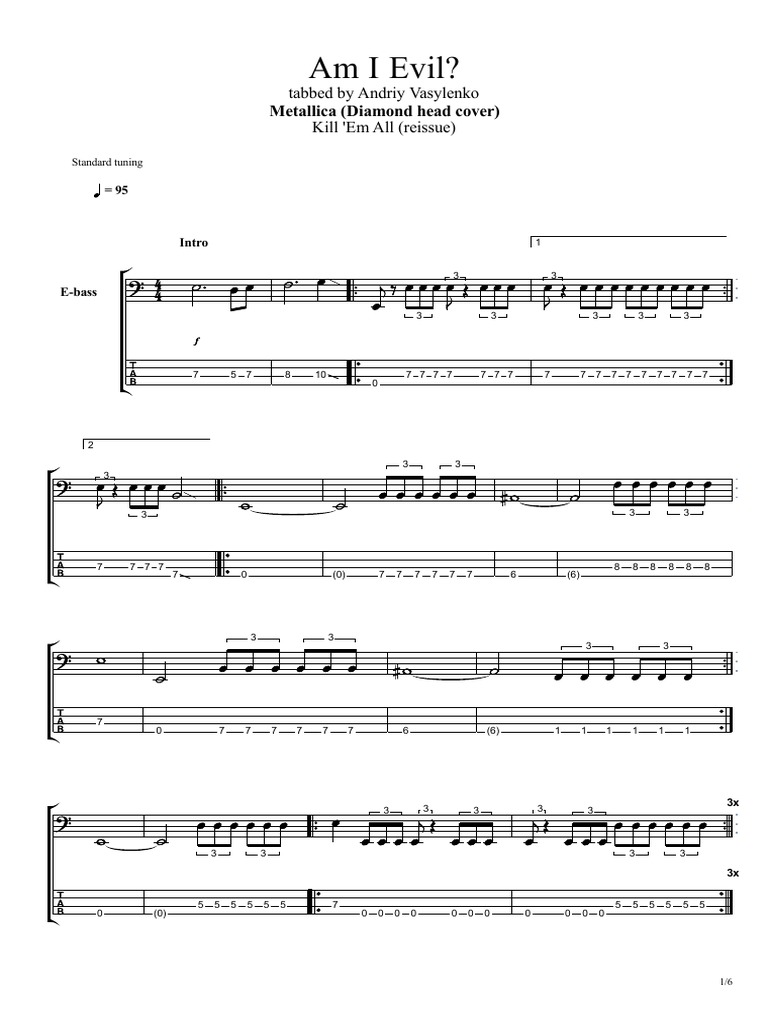 Am I Evil Bass Tab PDF | Download Free PDF | Song Structure | Musical Forms