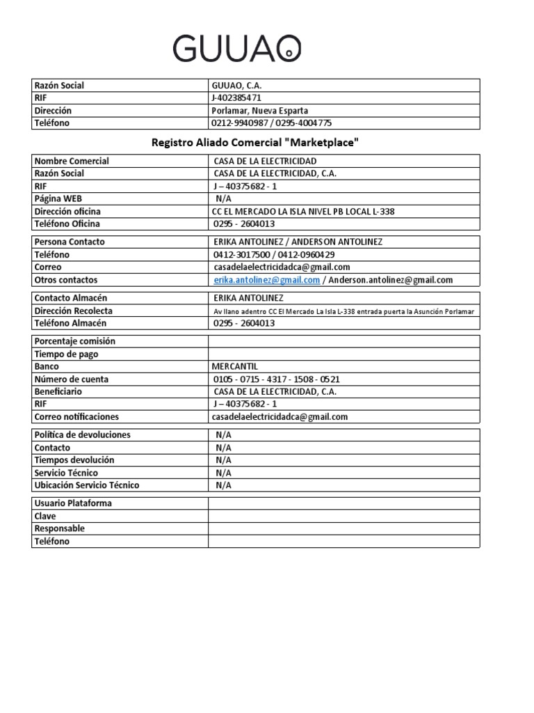 Plantilla Registro Comercial CDLE | PDF