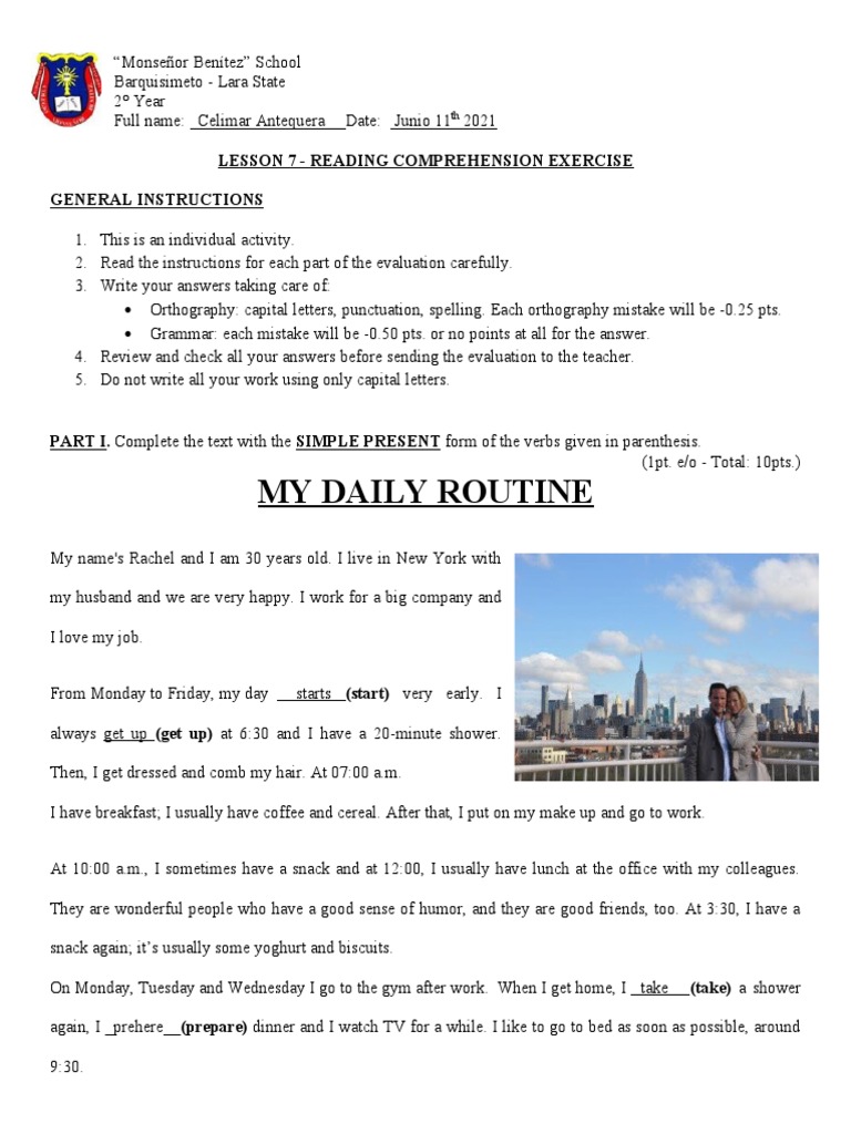 Daily Routine in Simple Present Tense | PDF | Linguistics | Grammar