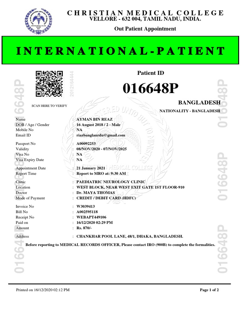 CMC Prof. Maya Thomas's Appoinment (Ayman) | PDF | Visa Inc ...