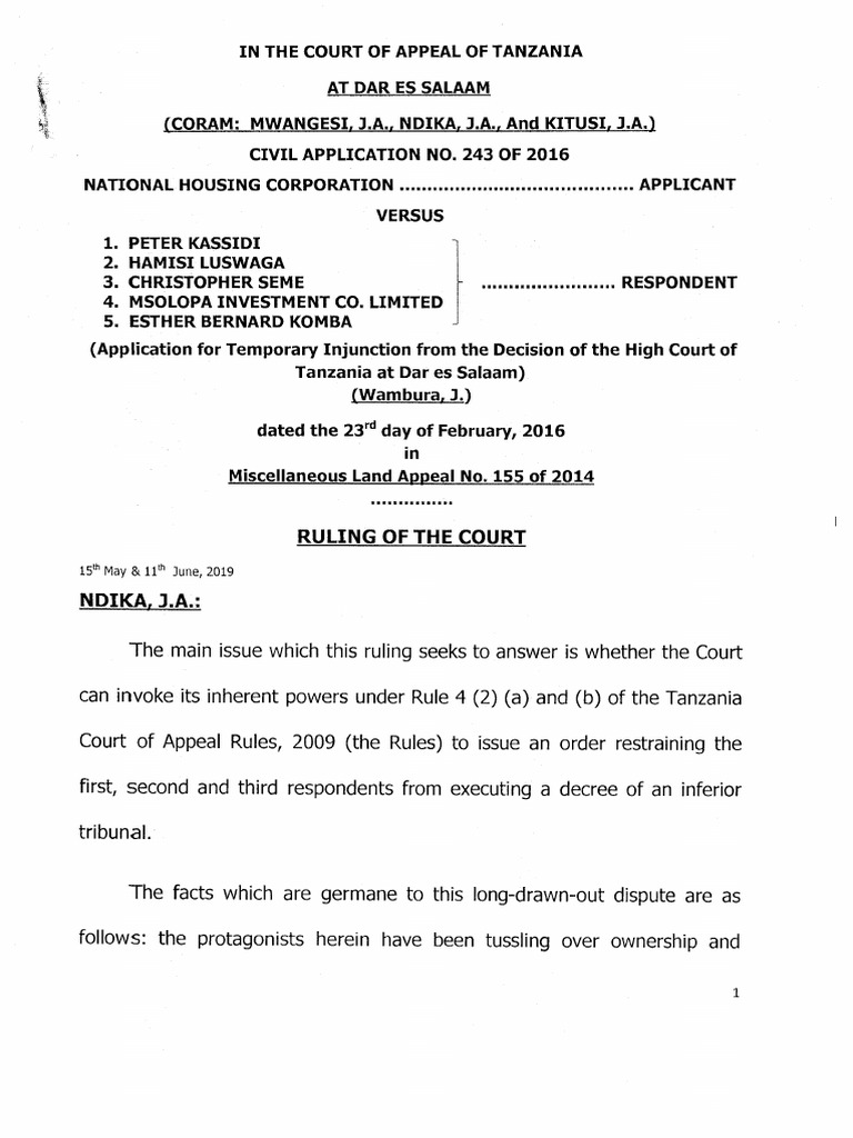 Application for Temporary Injunction from Executing an Eviction Order ...