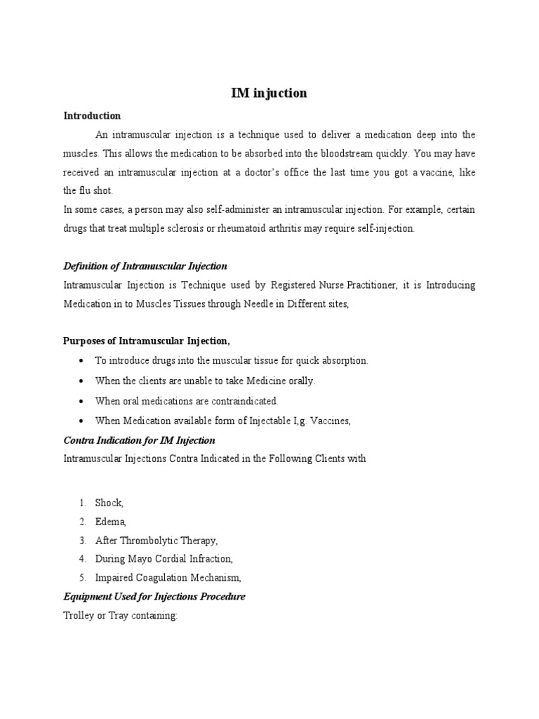 IM Injuction: Definition of Intramuscular Injection | Download Free PDF ...