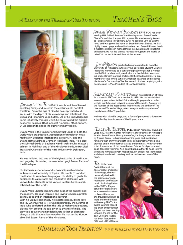 Himalayan Yoga Tradition Teacher Bios | PDF | Yoga | Yoga Sutras Of ...