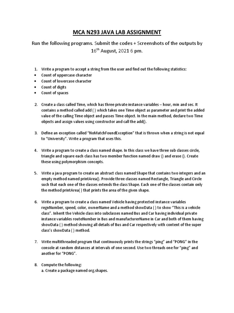 Java Lab Assignment: Programming Tasks | PDF | Method (Computer ...