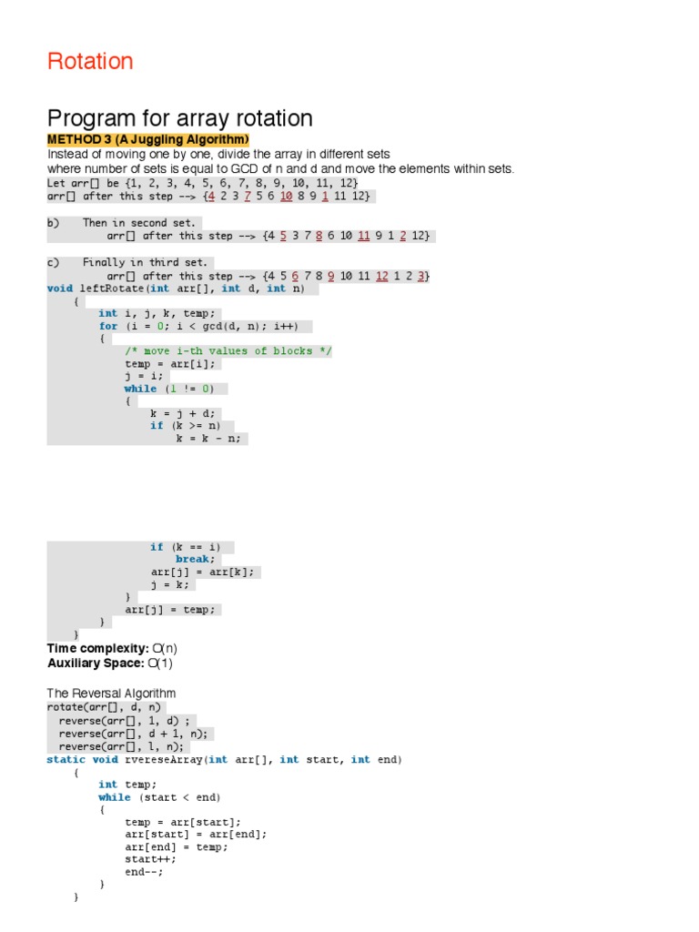 Rotation Program For Array Rotation Pdf Array Data Structure Time Complexity