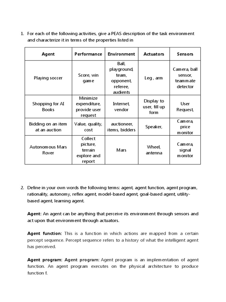 AI Agents: PEAS & Key Concepts | PDF | Applied Mathematics ...