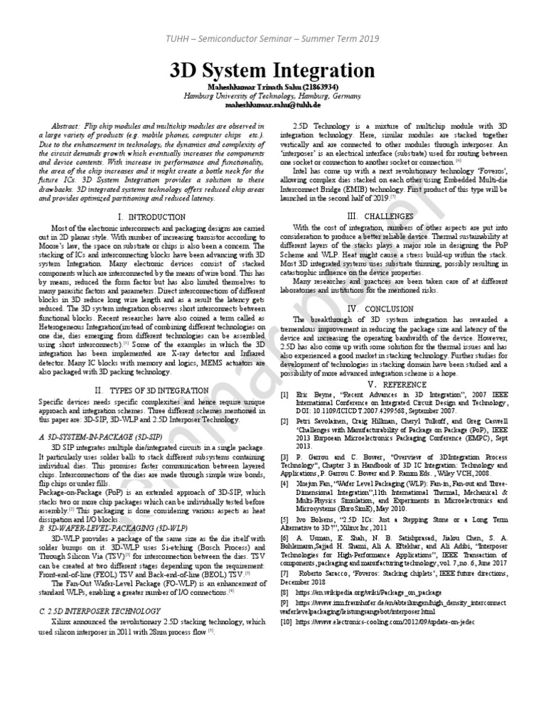 3D System Integration | PDF | Integrated Circuit | Electronic Circuits