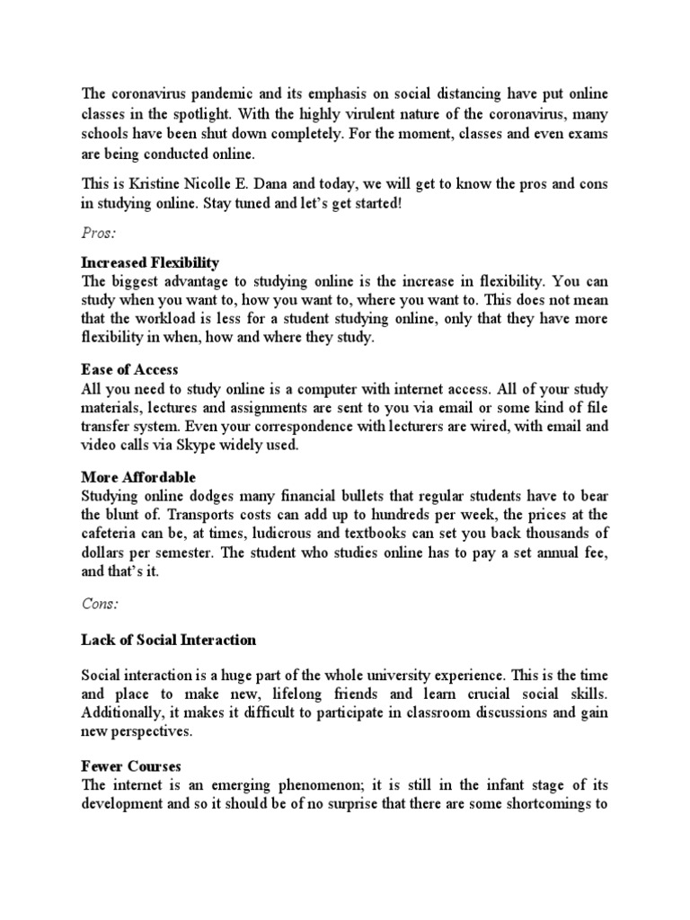 Pros and Cons of Online Learning | PDF | Career & Growth | Social Science