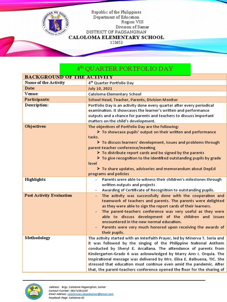 4th Quarter Portfolio Day Overview | PDF