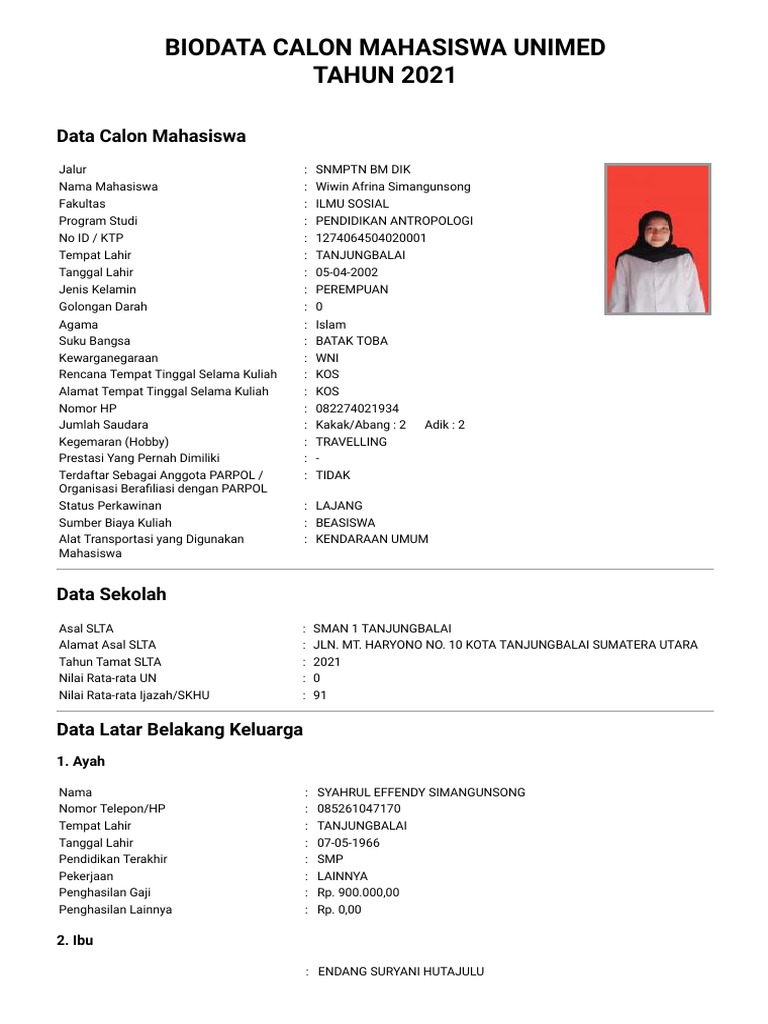 Formulir Pendataan Mahasiswa Baru | PDF