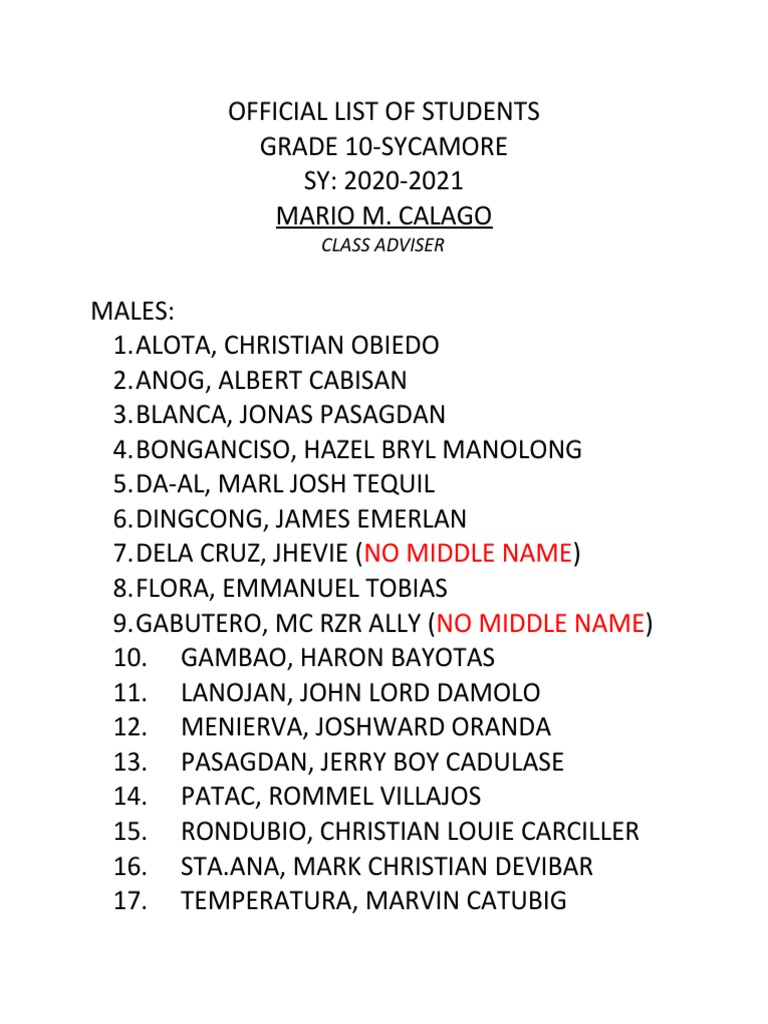 No Middle Name No Middle Name: Class Adviser | PDF