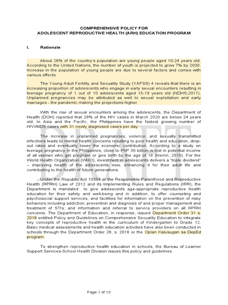 ARH DepEd Policy v3 | PDF | Reproductive Health | Adolescence