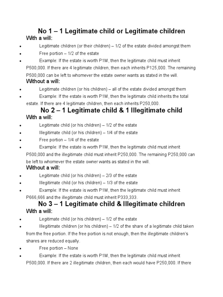 No 1 - 1 Legitimate Child or Legitimate Children: With A Will | PDF ...