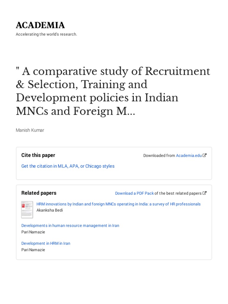 Comparative Study of Indian MNC and Foreign Mnc-With-Cover-Page-V2 ...